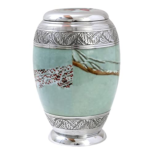 HLC Beautiful Cardinal Couple Bird Cremation Large Urn for Human Ashes - Handcrafted - Affordable Urn for Ashes (Adult (200 lbs) – 10.5 x 6 “, Urn)