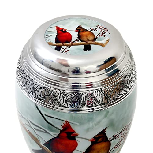 HLC Beautiful Cardinal Couple Bird Cremation Large Urn for Human Ashes - Handcrafted - Affordable Urn for Ashes (Adult (200 lbs) – 10.5 x 6 “, Urn)