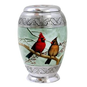 HLC Beautiful Cardinal Couple Bird Cremation Large Urn for Human Ashes - Handcrafted - Affordable Urn for Ashes (Adult (200 lbs) – 10.5 x 6 “, Urn)