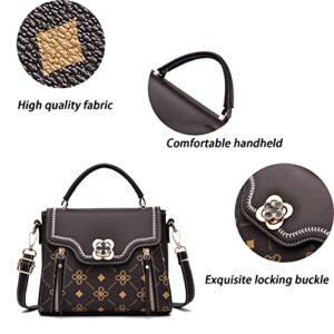 Top Handdle Satchel Handbags For Women - Fashion Print Shoulder Bag Color Blocking Crossbody Purse Leather Tote Handbag(Black)