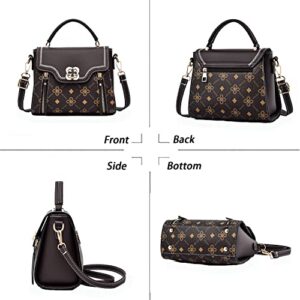 Top Handdle Satchel Handbags For Women - Fashion Print Shoulder Bag Color Blocking Crossbody Purse Leather Tote Handbag(Black)