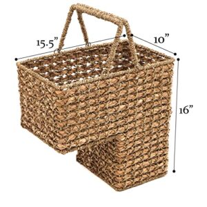 16" Braided Rope Storage Stair Basket With Handles by Trademark Innovations (Tan)