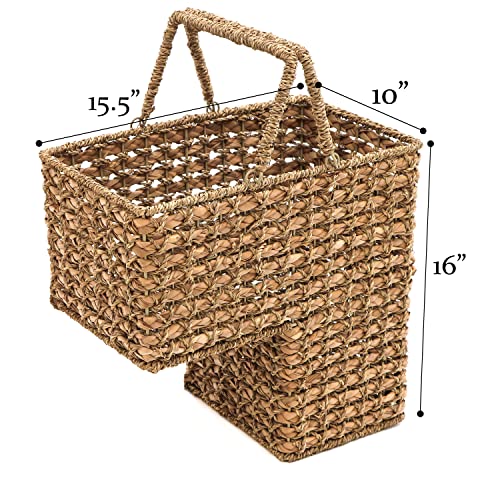 16" Braided Rope Storage Stair Basket With Handles by Trademark Innovations (Tan)