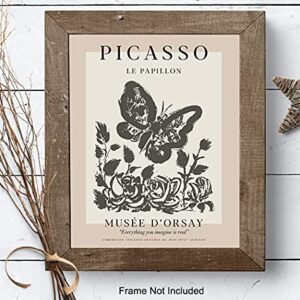 Pablo Picasso Poster Wall Art & Decor - 8x10 Modern Wall Art Prints - Gallery Wall Art - Museum Poster - Contemporary Wall Art - Butterfly Picture - Living Room, Bedroom - Women Housewarming Gift