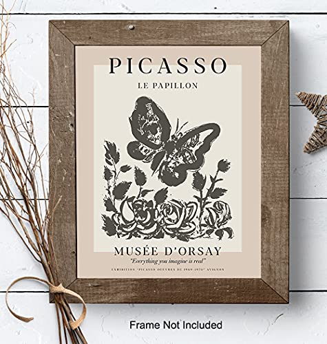 Pablo Picasso Poster Wall Art & Decor - 8x10 Modern Wall Art Prints - Gallery Wall Art - Museum Poster - Contemporary Wall Art - Butterfly Picture - Living Room, Bedroom - Women Housewarming Gift