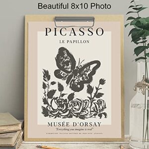 Pablo Picasso Poster Wall Art & Decor - 8x10 Modern Wall Art Prints - Gallery Wall Art - Museum Poster - Contemporary Wall Art - Butterfly Picture - Living Room, Bedroom - Women Housewarming Gift