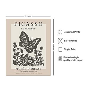 Pablo Picasso Poster Wall Art & Decor - 8x10 Modern Wall Art Prints - Gallery Wall Art - Museum Poster - Contemporary Wall Art - Butterfly Picture - Living Room, Bedroom - Women Housewarming Gift