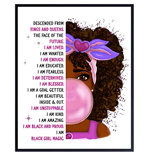 African American Girl Wall Art - Black Art - Inspirational Positive Quotes Wall Decor - Positive Affirmations Poster - Pink Little Girls Bedroom Decor - Toddler Girls Room Decor - Black Girl Magic