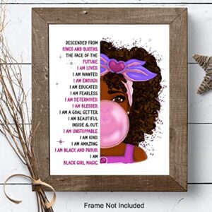 African American Girl Wall Art - Black Art - Inspirational Positive Quotes Wall Decor - Positive Affirmations Poster - Pink Little Girls Bedroom Decor - Toddler Girls Room Decor - Black Girl Magic