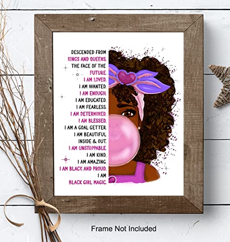 African American Girl Wall Art - Black Art - Inspirational Positive Quotes Wall Decor - Positive Affirmations Poster - Pink Little Girls Bedroom Decor - Toddler Girls Room Decor - Black Girl Magic