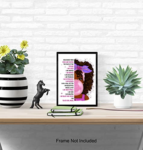 African American Girl Wall Art - Black Art - Inspirational Positive Quotes Wall Decor - Positive Affirmations Poster - Pink Little Girls Bedroom Decor - Toddler Girls Room Decor - Black Girl Magic