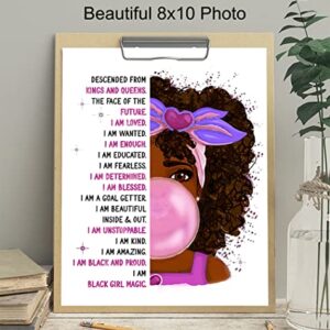 African American Girl Wall Art - Black Art - Inspirational Positive Quotes Wall Decor - Positive Affirmations Poster - Pink Little Girls Bedroom Decor - Toddler Girls Room Decor - Black Girl Magic