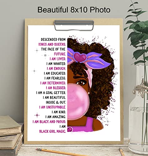 African American Girl Wall Art - Black Art - Inspirational Positive Quotes Wall Decor - Positive Affirmations Poster - Pink Little Girls Bedroom Decor - Toddler Girls Room Decor - Black Girl Magic