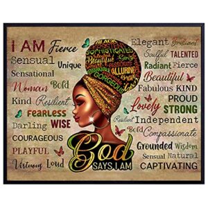 African American Women Positive Affirmations - Black Wall Art - Religious Christian Gifts for African American Girls - Inspirational Spiritual Positive Quotes Sayings Poster Picture - God Says You Are