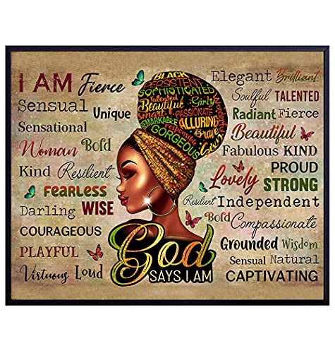 African American Women Positive Affirmations - Black Wall Art - Religious Christian Gifts for African American Girls - Inspirational Spiritual Positive Quotes Sayings Poster Picture - God Says You Are