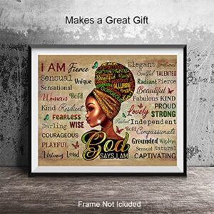 African American Women Positive Affirmations - Black Wall Art - Religious Christian Gifts for African American Girls - Inspirational Spiritual Positive Quotes Sayings Poster Picture - God Says You Are