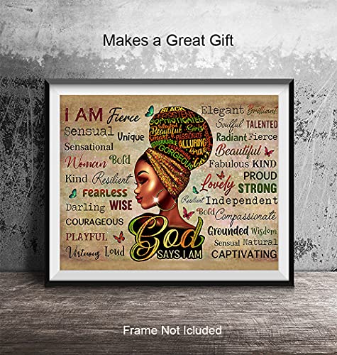 African American Women Positive Affirmations - Black Wall Art - Religious Christian Gifts for African American Girls - Inspirational Spiritual Positive Quotes Sayings Poster Picture - God Says You Are