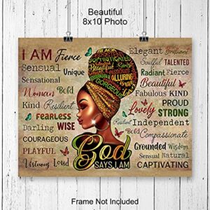 African American Women Positive Affirmations - Black Wall Art - Religious Christian Gifts for African American Girls - Inspirational Spiritual Positive Quotes Sayings Poster Picture - God Says You Are