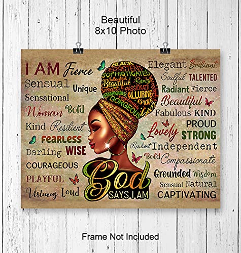 African American Women Positive Affirmations - Black Wall Art - Religious Christian Gifts for African American Girls - Inspirational Spiritual Positive Quotes Sayings Poster Picture - God Says You Are