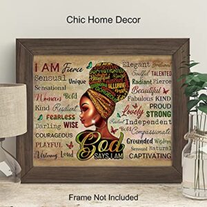 African American Women Positive Affirmations - Black Wall Art - Religious Christian Gifts for African American Girls - Inspirational Spiritual Positive Quotes Sayings Poster Picture - God Says You Are