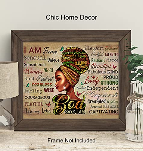 African American Women Positive Affirmations - Black Wall Art - Religious Christian Gifts for African American Girls - Inspirational Spiritual Positive Quotes Sayings Poster Picture - God Says You Are