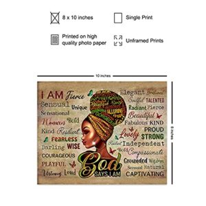 African American Women Positive Affirmations - Black Wall Art - Religious Christian Gifts for African American Girls - Inspirational Spiritual Positive Quotes Sayings Poster Picture - God Says You Are