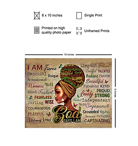 African American Women Positive Affirmations - Black Wall Art - Religious Christian Gifts for African American Girls - Inspirational Spiritual Positive Quotes Sayings Poster Picture - God Says You Are