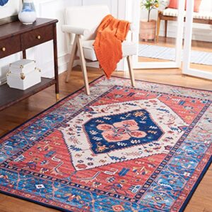 safavieh tucson collection machine washable slip resistant 5′ x 8′ rust/blue tsn133p vintage persian medallion living room dining bedroom area rug