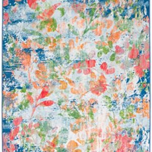 SAFAVIEH Paint Brush Collection Machine Washable Slip Resistant 5'5" x 7'6" Navy/Orange PTB157N Floral Distressed Living Room Dining Bedroom Area Rug