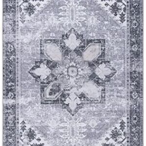 SAFAVIEH Tucson Collection Machine Washable Slip Resistant 4' x 6' Grey/Ivory TSN102F Vintage Persian Medallion Entryway Living Room Foyer Bedroom Accent Rug