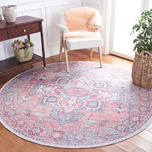 SAFAVIEH Serapi Collection Machine Washable 6'7" Round Rust/Ivory SEP537P Boho Chic Entryway Foyer Living Room Bedroom Kitchen Area Rug