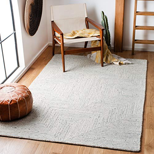 Safavieh Micro-Loop Collection 3' x 5' Light GreyIvory MLP176F Handmade Premium Wool Entryway Living Room Foyer Bedroom Accent Rug