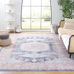 safavieh serapi collection machine washable 6’7″ x 9′ terracotta/blue sep382p boho chic living room dining bedroom area rug