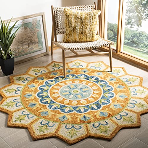 SAFAVIEH Novelty Collection 7' Round Rust/Ivory NOV605P Handmade Floral Premium Wool Entryway Foyer Living Room Bedroom Kitchen Area Rug