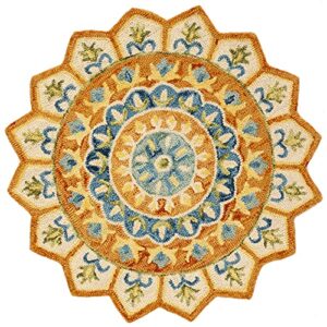 SAFAVIEH Novelty Collection 7' Round Rust/Ivory NOV605P Handmade Floral Premium Wool Entryway Foyer Living Room Bedroom Kitchen Area Rug