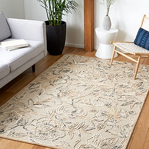 SAFAVIEH Trace Collection 4' x 6' Beige/Grey TRC803B Handmade Medallion Premium Wool Entryway Living Room Foyer Bedroom Accent Rug