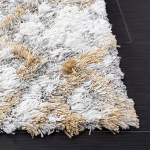 SAFAVIEH Horizon Shag Collection 6'7" Square Ivory/Gold HZN894D Modern Abstract Non-Shedding Living Room Dining Bedroom 2-inch Thick Area Rug