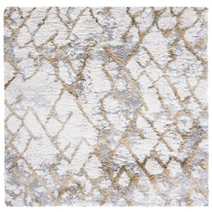 SAFAVIEH Horizon Shag Collection 6'7" Square Ivory/Gold HZN894D Modern Abstract Non-Shedding Living Room Dining Bedroom 2-inch Thick Area Rug