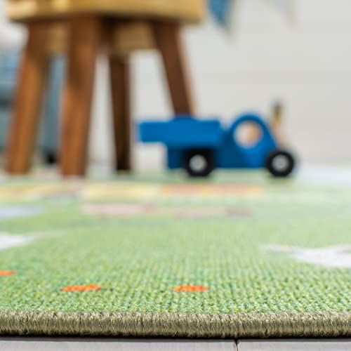 Safavieh Kids Playhouse Collection Machine Washable Slip Resistant 6'7" x 9' Dark Green/Light Grey KPH235Y Village Road Playroom Nursery Bedroom Area Rug