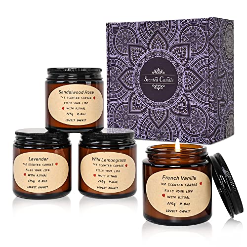 4 Pack Candles for Home Scented, 4 scents 4oz Aromatherapy Scented Candles Jar, 80 Hours Burn, All Natural Soy Wax Candle, Christmas Thanksgiving Mother's Day Birthday Gifts Set