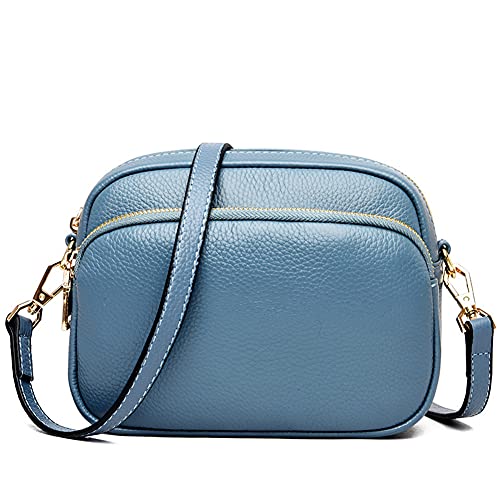 ROUROU Genuine Leather Shoulder Bag Multi Zip Pocket Crossbody Bag Retro Handbag Fashion Tote Bag Purse