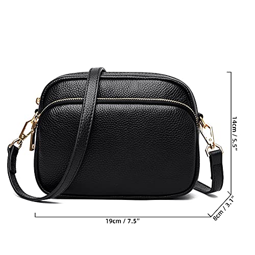 ROUROU Genuine Leather Shoulder Bag Multi Zip Pocket Crossbody Bag Retro Handbag Fashion Tote Bag Purse