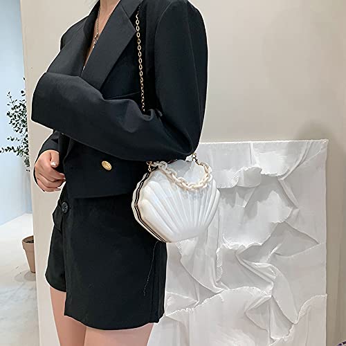 Women Seashell Evening Bag Purse Mermaid Chain Strap Clutch Handbag Shoulder Bag (Marble-White)