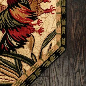 Unique Loom Barnyard Collection French Country Inspired Cottage Rooster Design Area Rug (5' 0 x 5' 0 Octagon, Ivory/Olive)