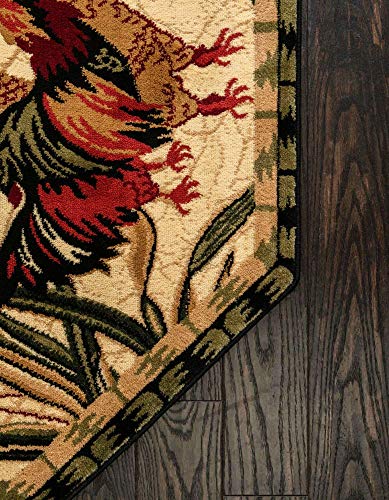 Unique Loom Barnyard Collection French Country Inspired Cottage Rooster Design Area Rug (5' 0 x 5' 0 Octagon, Ivory/Olive)