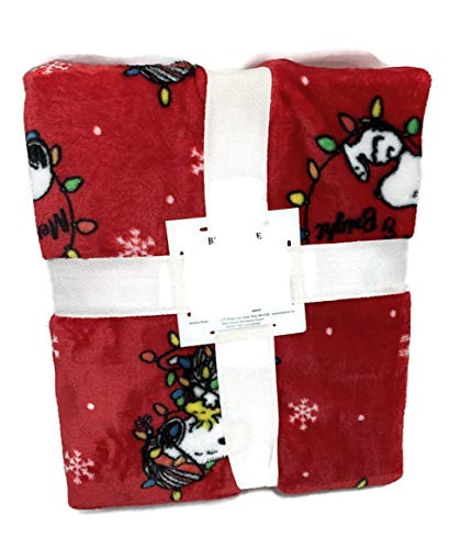 Christmas Merry & Bright Snoopy and Woodstock Holiday Oversized Plush Throw Blanket 50" x 70"