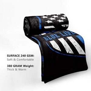 Granbey Blue Lives Matter Blankets 50 x 60 inche Support Police Badge USA American Flag Cozy Flannel Blanket Patriotic Blue Line American Police Blanket for Bedroom Sofa Throw Blanket for All Season