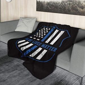 Granbey Blue Lives Matter Blankets 50 x 60 inche Support Police Badge USA American Flag Cozy Flannel Blanket Patriotic Blue Line American Police Blanket for Bedroom Sofa Throw Blanket for All Season