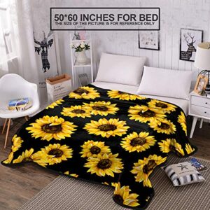 Britimes Fuzzy Flannel Throw Blankets, Soft Sunflower Blankets and Throws, Daughter Mom Friend Gift Botanical Floral Print Decorative Throw Blankets for Couch, 50"X60"