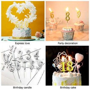 52Pcs Birthday Numeral Candles Set, FULANDL 20Pcs Number 0-9 Glitter Cake Topper Decoration with 32Pcs Long, Star, Heart Birthday Candles (Gold and Silver )